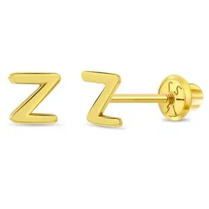 IN SEASON JEWELRY 14k Initial Screw Back Stud Earrings Letter Z