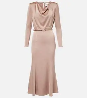 Roland Mouret Belted Satin Crêpe Midi Dress