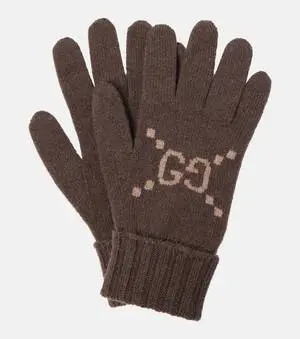 Gucci Gg Jacquard Cashmere Gloves - Brown