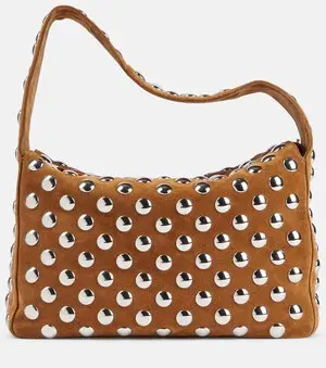 Khaite Elena Studded Suede Shoulder Bag - Brown