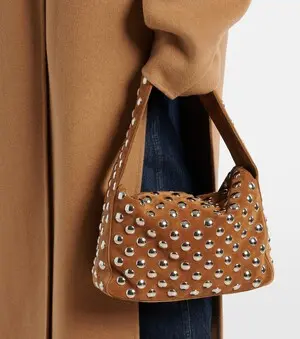 Khaite Elena Studded Suede Shoulder Bag - Brown