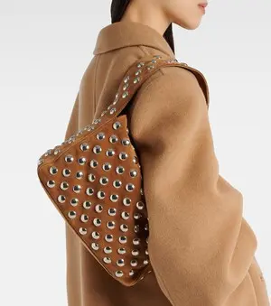 Khaite Elena Studded Suede Shoulder Bag - Brown