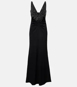 Roland Mouret Floral-appliqué Embellished Satin Crepe Gown - Black