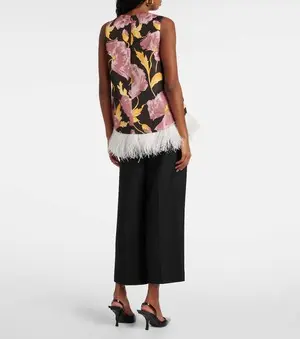 La DoubleJ La Scala Feather-trimmed Top - Multicoloured