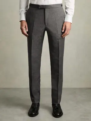 REISS Slim-fit Wool Blend Suit Trousers - Grey Melange