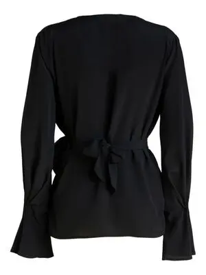 SIMONA CORSELLINI Floral Appliqué Wrap Blouse - Black