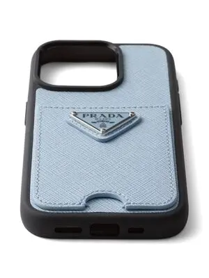 Prada Triangle-logo Iphone 15 Pro Case - Blue