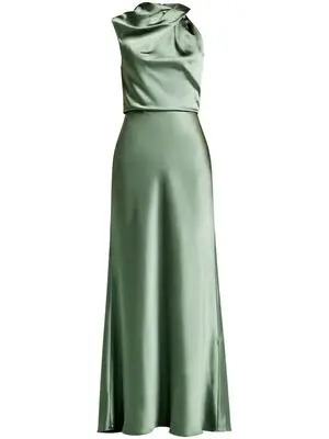 Amsale Satin Draped-neck Maxi Dress - Green