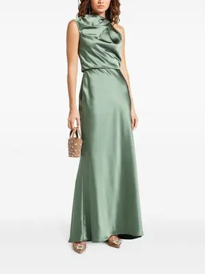 Amsale Satin Draped-neck Maxi Dress - Green