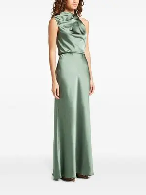 Amsale Satin Draped-neck Maxi Dress - Green