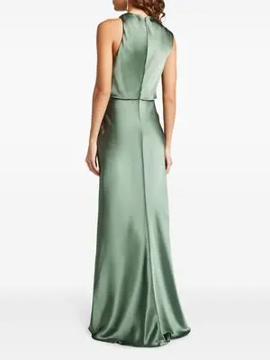 Amsale Satin Draped-neck Maxi Dress - Green