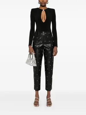 NISSA Crystal-embellished Faux Leather Trousers
