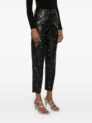 NISSA Crystal-embellished Faux Leather Trousers