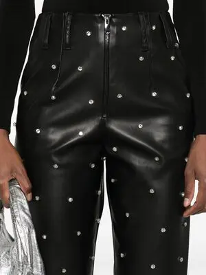 NISSA Crystal-embellished Faux Leather Trousers