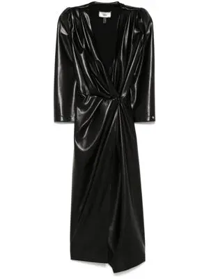NISSA Faux-leather Midi Dress