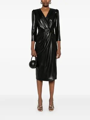 NISSA Faux-leather Midi Dress