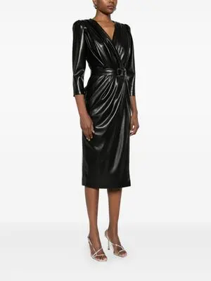 NISSA Faux-leather Midi Dress