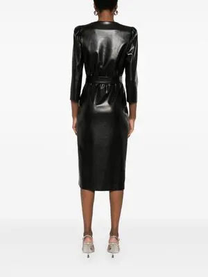 NISSA Faux-leather Midi Dress