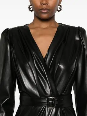 NISSA Faux-leather Midi Dress