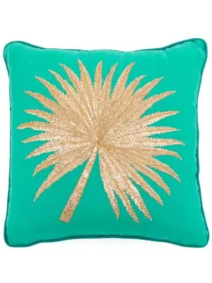 LES-OTTOMANS Hand-embroidered Linen Cushion - Green