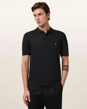 ALLSAINTS Mode Merino Short Sleeve Polo Shirt - Black