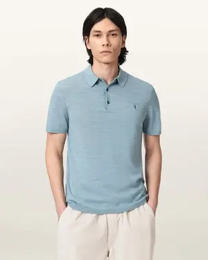 ALLSAINTS Mode Merino Short Sleeve Polo Shirt - Blue