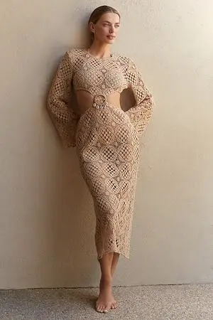 Blithe Cutout Crochet Maxi Dress In Beige - 50% Off | Editorialist