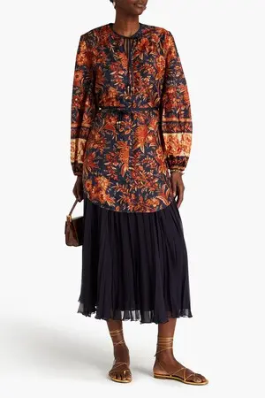 Zimmermann Belted Floral-print Silk-habotai Tunic