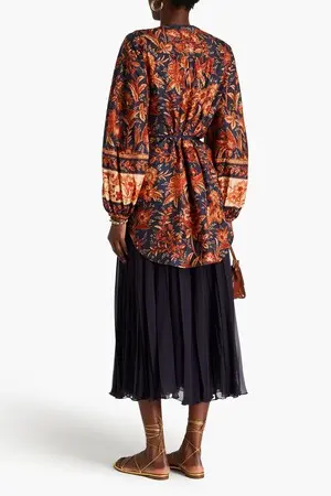 Zimmermann Belted Floral-print Silk-habotai Tunic