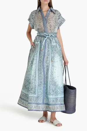 Zimmermann Paisley-print Linen And Silk-blend Gauze Maxi Skirt - Sky Blue