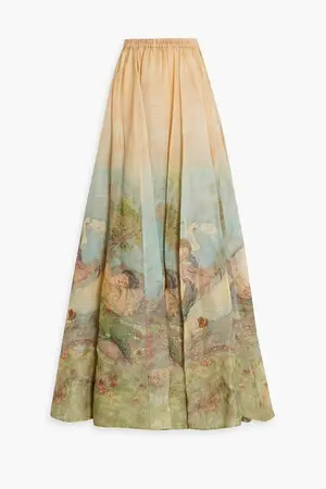 Zimmermann Printed Cotton And Linen-blend Maxi Skirt