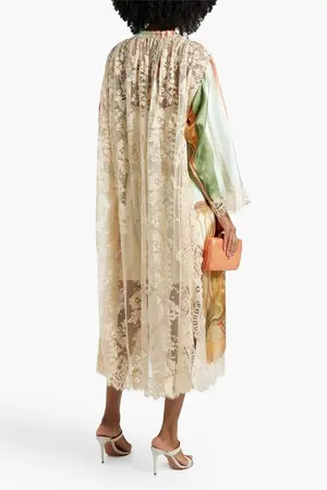Zimmermann Corded Lace-paneled Printed Silk-twill Midi Dress