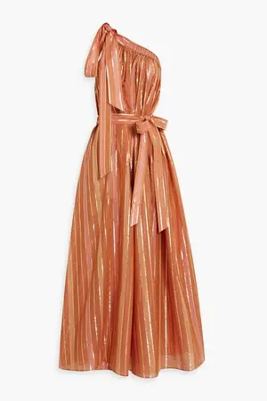 Zimmermann One-shoulder Striped Cotton-blend Voile Midi Dress