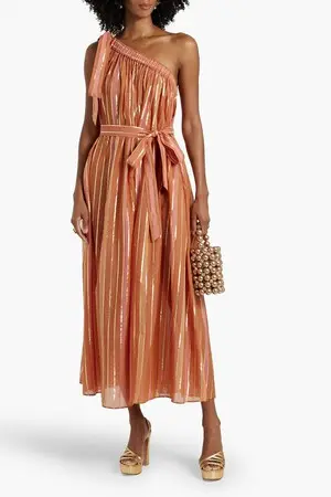 Zimmermann One-shoulder Striped Cotton-blend Voile Midi Dress