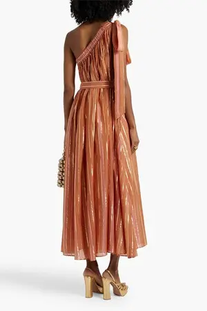 Zimmermann One-shoulder Striped Cotton-blend Voile Midi Dress
