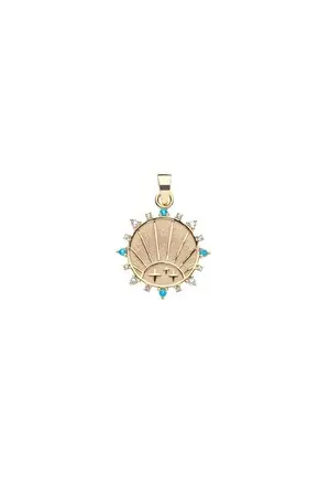JANE WIN Strong Petite Embellished Coin Rising Sun Pendant - Blue