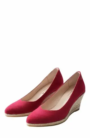 VISCATA Roses V-cut Espadrille Wedges - Cherry