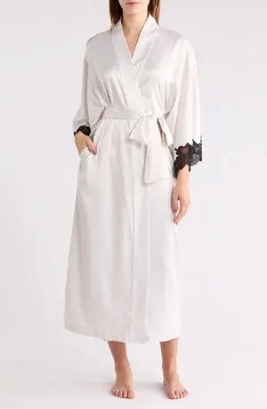 Natori Peony Glamour Satin Robe - Off White