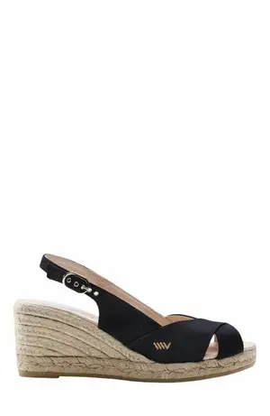 VISCATA Llansa Canvas Espadrille Wedge Sandals - Black