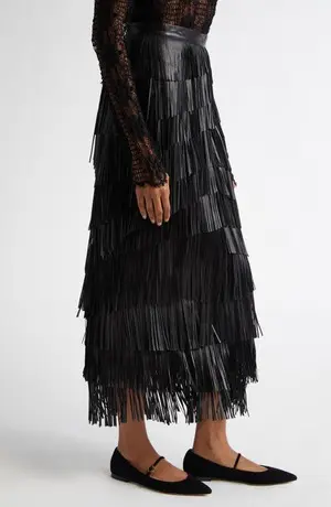 Ulla Johnson Therese Leather Fringe Maxi Skirt
