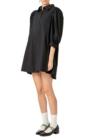 English Factory Puff Sleeve Mini Shirt Dress