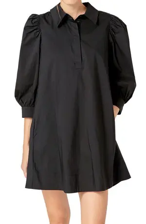 English Factory Puff Sleeve Mini Shirt Dress
