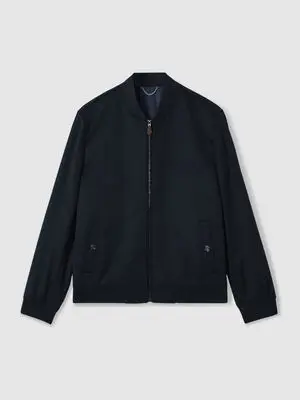 REISS Guardia Cashmere Bomber Jacket - Navy