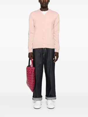 Play Comme Des Garcon Heart-patch Wool Cardigan - Pink