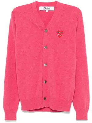 Play Comme Des Garcon V-neck Double Heart-patch Cardigan