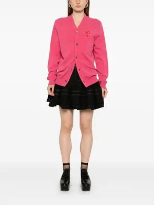 Play Comme Des Garcon V-neck Double Heart-patch Cardigan