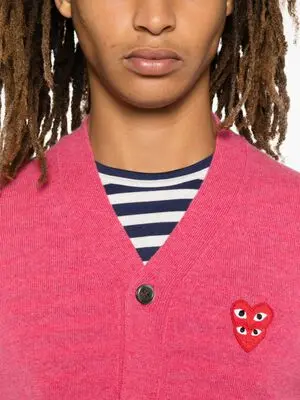 Play Comme Des Garcon V-neck Double Heart-patch Cardigan