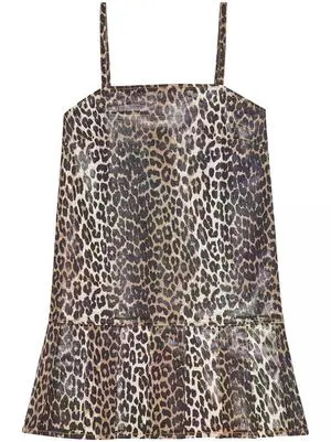 GANNI Leopard-print Pleated Mini Dress - Neutrals