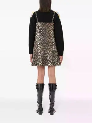GANNI Leopard-print Pleated Mini Dress - Neutrals