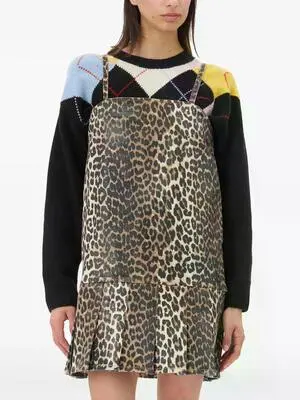 GANNI Leopard-print Pleated Mini Dress - Neutrals
